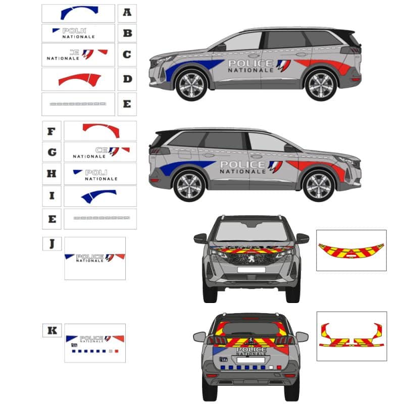 Kit Sérigraphie Police Nationale avec Balisage - PEUGEOT 5008 (2020)